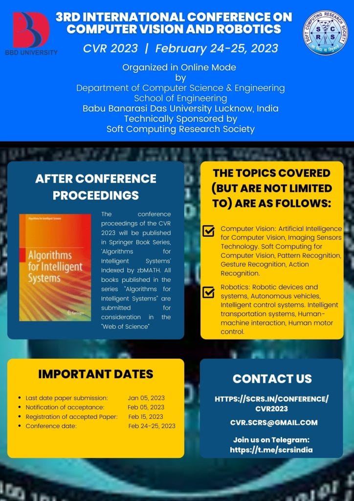 International Conference on Computer Vision and Robotics CVR2023 | BBDU