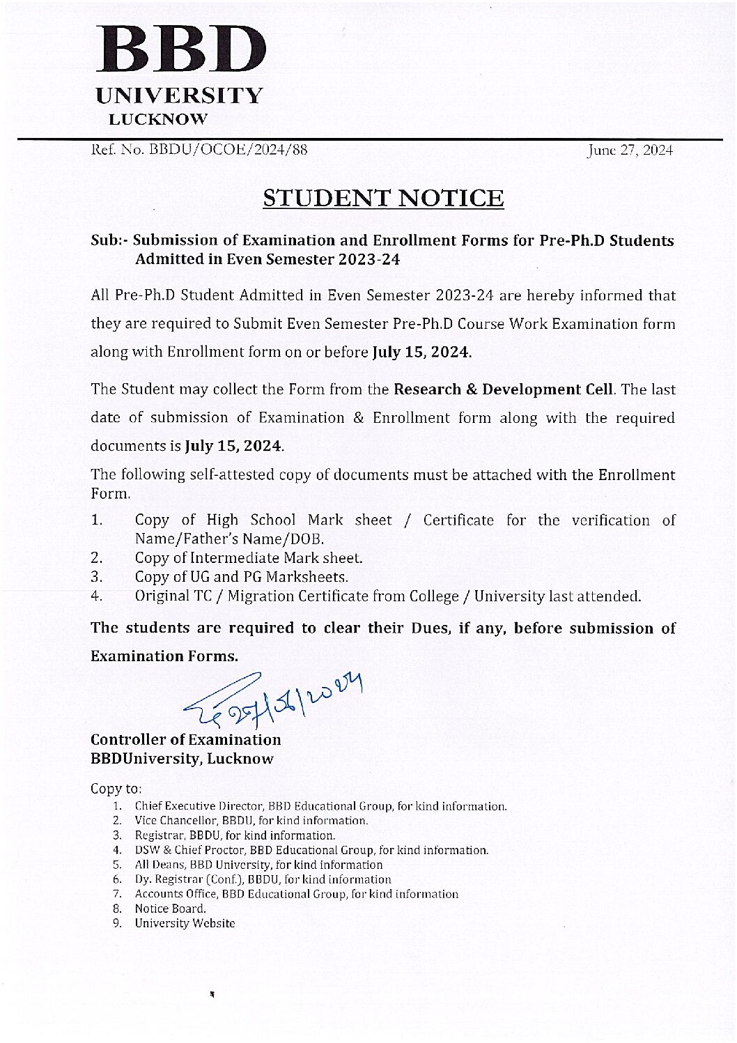 student-notice-of-pre-phd-2024 | BBDU