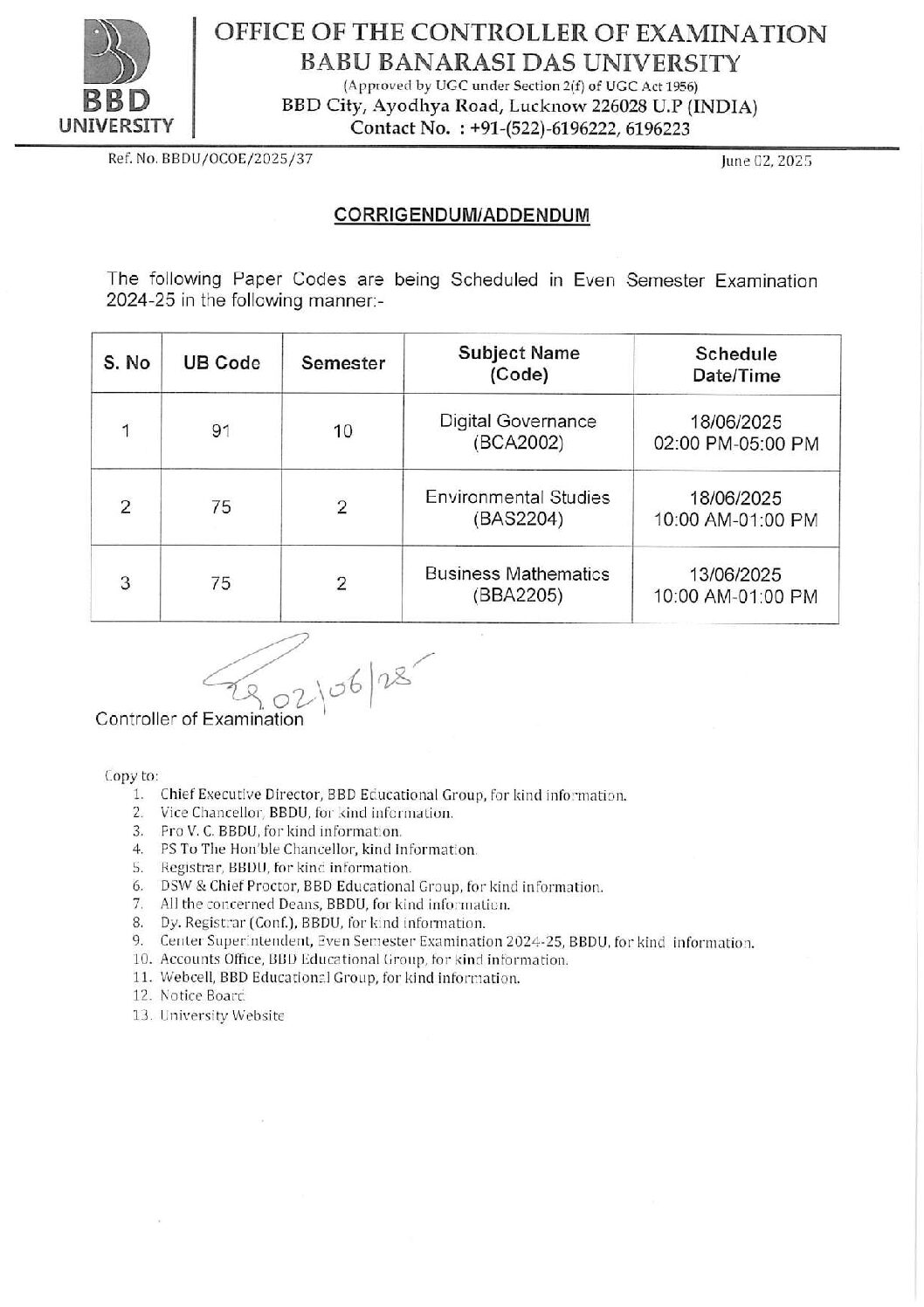 corrigendum-even-sem-2024_25 | BBDU
