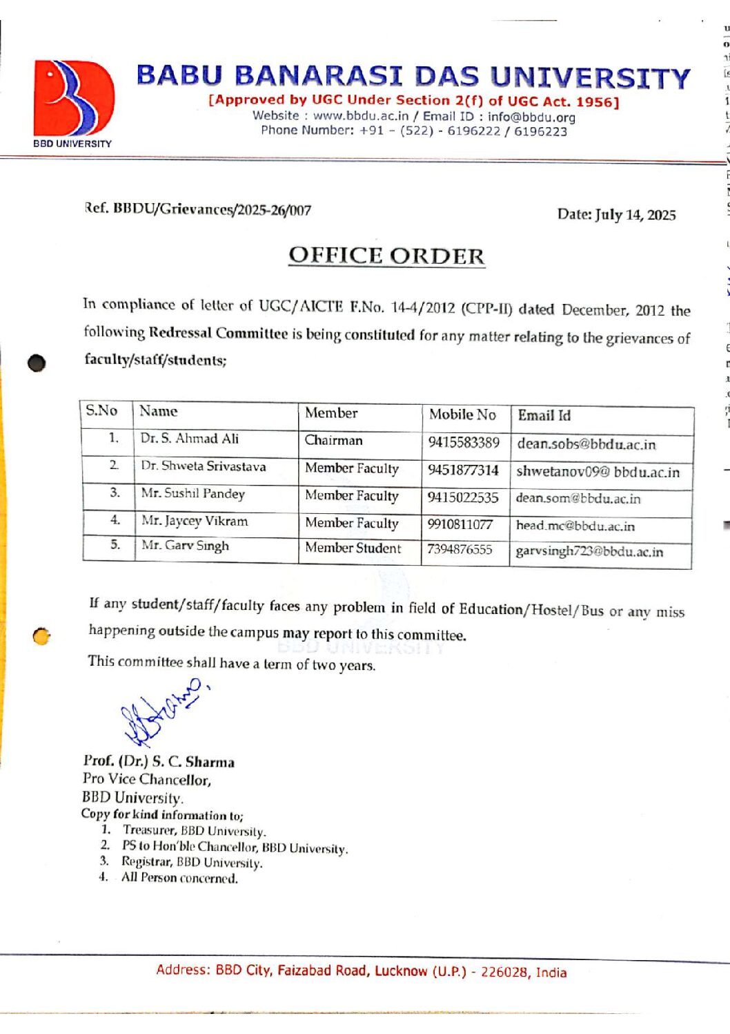 redressal-comittee-2025-26 | BBDU