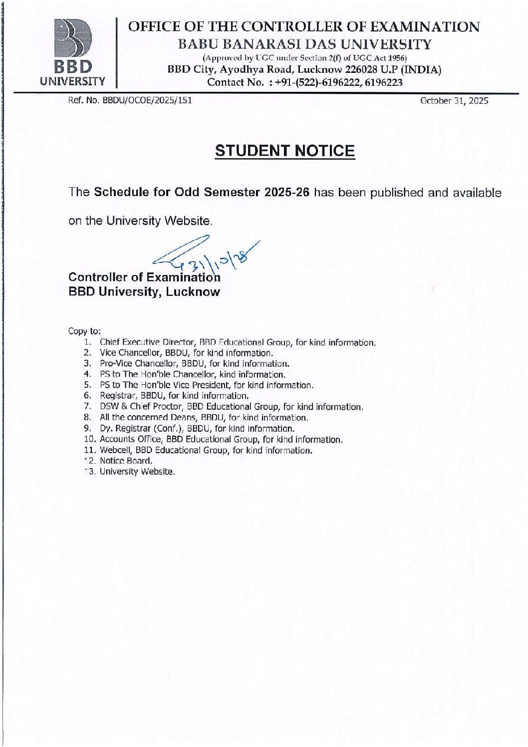 student-notice-of-schedule-for-odd-semester-2025-26 | BBDU